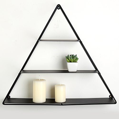 MyGift Wall Mounted Matte Black Metal Triangular 3 Tier Decorative Display Shelf for Collectibles and Crystals, Pyramid Shaped Wall Shelf Rack for Bathroom, Living Room, Bedroom