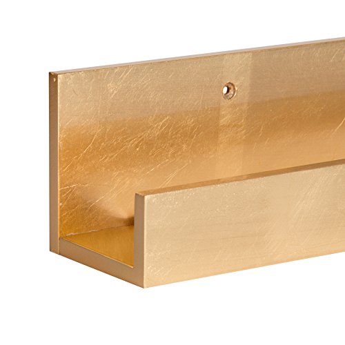 Kate and Laurel Levie 24 inch 2-Pack Wood Floating Wall Shelf Picture Frame Holder Ledge, Gold