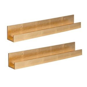 kate and laurel levie 24 inch 2-pack wood floating wall shelf picture frame holder ledge, gold