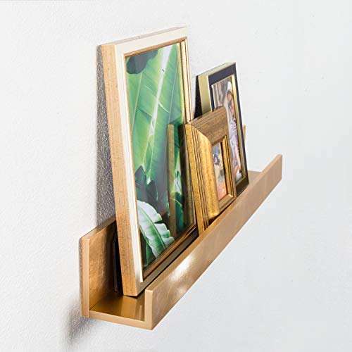 Kate and Laurel Levie 24 inch 2-Pack Wood Floating Wall Shelf Picture Frame Holder Ledge, Gold