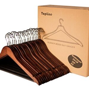 Topline Classic Wood Suit Hangers - 20 Pack (Mahogany Finish)