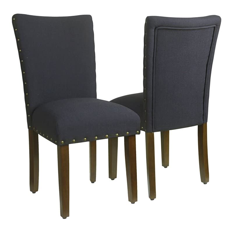 HomePop Parsons Classic Upholstered Accent Dining Chair with Nailheads, Set of 2, Deep Navy