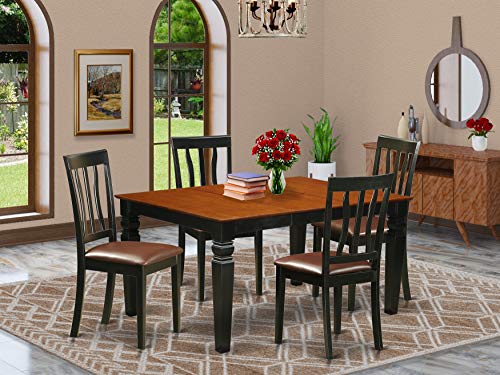 East West Furniture WEAN5-BCH-LC Weston 5 Pc Dinette set with a Dinning Table and 4 Leather Dining Chairs in Black, 5-Piece