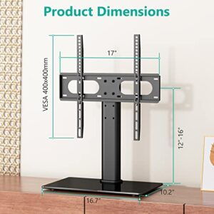 WALI Universal TV Stand, Table Top TV Stand for 32 to 47 inch Flat TV, Height Adjustable TV Mount with Tempered Glass Base and Security Wire, 88lbs Weight Capacity (TVDVD-01), Black