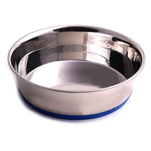 max and neo heavyweight non-skid rubber bottom stainless steel dog bowl - we donate a bowl to a dog rescue for every bowl sold (medium - 50oz - 8" diameter)