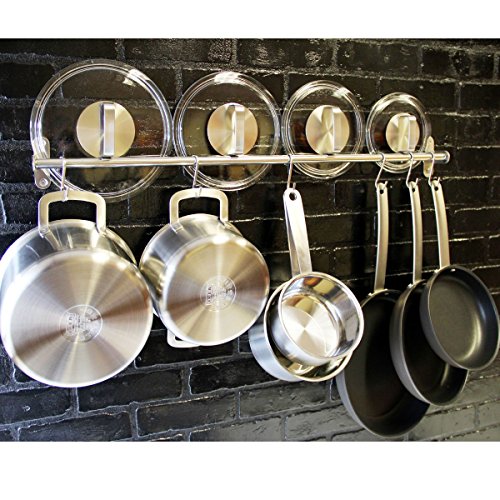 Wallniture Lyon 31.5" Wall Mount Kitchen Utensil Holder With 10 S Hooks For Hanging Pots and Pans Set of 2