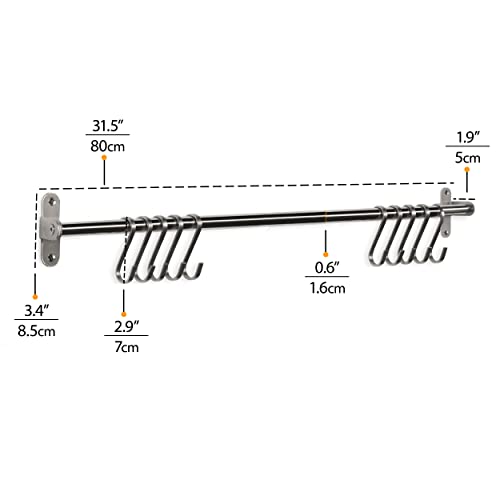 Wallniture Lyon 31.5" Wall Mount Kitchen Utensil Holder With 10 S Hooks For Hanging Pots and Pans Set of 2