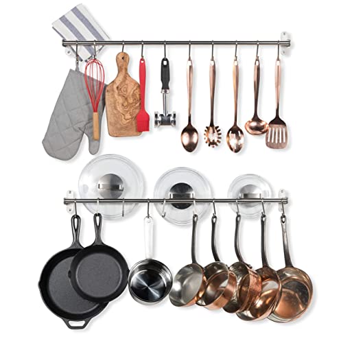 Wallniture Lyon 31.5" Wall Mount Kitchen Utensil Holder With 10 S Hooks For Hanging Pots and Pans Set of 2