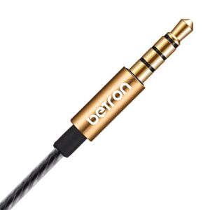 Betron Noise Isolating in-Ear Headphones with Microphone - S/M/L Ear Bud Tips, 3.5mm Jack, Tangle-Free Wire