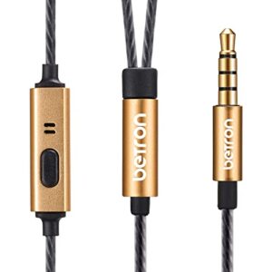 Betron Noise Isolating in-Ear Headphones with Microphone - S/M/L Ear Bud Tips, 3.5mm Jack, Tangle-Free Wire