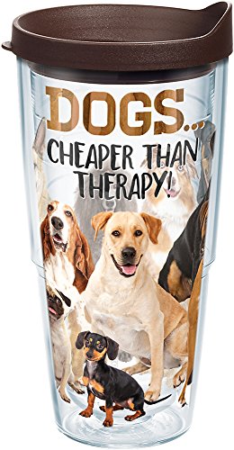 Tervis Dog Therapy Plastic Tumbler with Wrap and Brown Lid 24oz, Clear