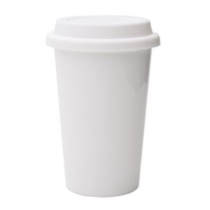 udmg reusable double wall insulated white ceramic travel coffee cup with lid & sleeve, 12 fl.oz, i am not a paper cup…