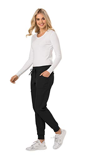 HeartSoul Jogger Scrub Pants for Women, Break On Through Stretch Fabric HS030, S, Black