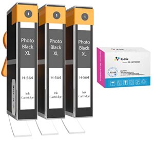 k-ink compatible ink cartridges replacement for hp photo black 564xl 564 xl (3 small thin photo black)