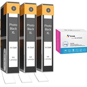 K-Ink Compatible Ink Cartridges Replacement for HP Photo Black 564XL 564 XL (3 Small Thin Photo Black)