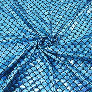 mermaid hologram spandex fabric fish scale stretch laser knit cloth 58" wide sold by the yard (blue)