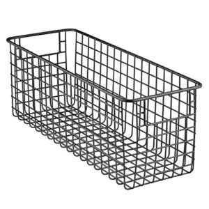 mDesign Slim Metal Wire Food Storage Organizer Basket with Handles for Organization in Kitchen Cabinets, Pantry Shelf, Bathroom, Laundry Room, Closets, Garage - Concerto Collection - Matte Black