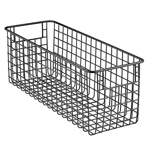 mDesign Slim Metal Wire Food Storage Organizer Basket with Handles for Organization in Kitchen Cabinets, Pantry Shelf, Bathroom, Laundry Room, Closets, Garage - Concerto Collection - Matte Black