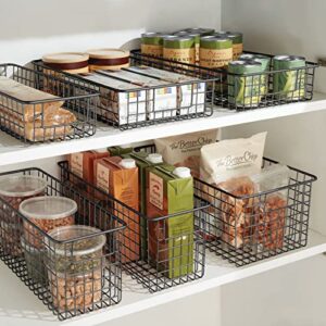 mDesign Slim Metal Wire Food Storage Organizer Basket with Handles for Organization in Kitchen Cabinets, Pantry Shelf, Bathroom, Laundry Room, Closets, Garage - Concerto Collection - Matte Black