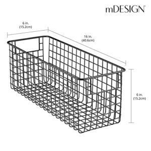 mDesign Slim Metal Wire Food Storage Organizer Basket with Handles for Organization in Kitchen Cabinets, Pantry Shelf, Bathroom, Laundry Room, Closets, Garage - Concerto Collection - Matte Black