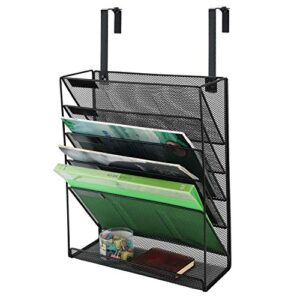 Samstar Hanging Wall File Organizer, 5-Tier Vertical Wall Mount File Holder with 1 Flat Tray for Cubicle Partition Office Home, Black