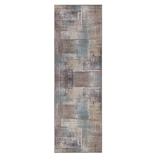 SUPERIOR Arabella Modern Distressed Diamonds Polypropylene Indoor Area Rug, 2'7" x 8', Beige