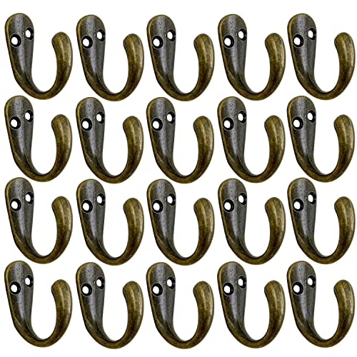 Gutapo Coffee Cup Hooks 20pcs Vintage Bronze Hooks Door Wall Closet Mounted Single Hook Hangers for Robe Coat with 46pcs Screws