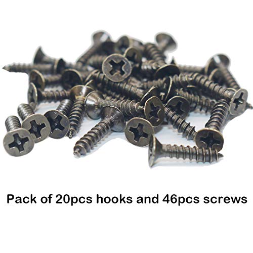 Gutapo Coffee Cup Hooks 20pcs Vintage Bronze Hooks Door Wall Closet Mounted Single Hook Hangers for Robe Coat with 46pcs Screws