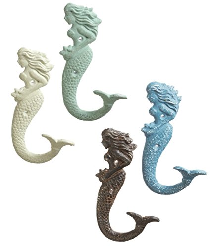 4 Mermaid Cast Iron Wall Hooks