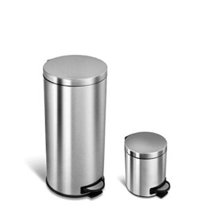 ninestars amz-cb-sot-30-1/5-1 cb-sot-30-1/5-1 step-on trash can combo set, 8 gal 30l & 1.2 gal 5l, stainless steel base (round, lid)