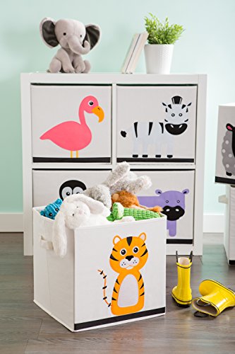 E-Living Store Collapsible Storage Bin Cube for Bedroom, Nursery, Playroom and More 13x13x13" - Tiger