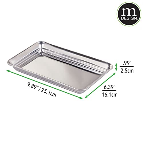 mDesign Metal Storage Organizer Tray for Closet Vanity Countertop, Bathroom, Dresser, Office - Holder for Watches, Money Clips, Cufflinks, Reading Glasses, Cologne, Guest Hand Towels - Polished