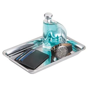 mDesign Metal Storage Organizer Tray for Closet Vanity Countertop, Bathroom, Dresser, Office - Holder for Watches, Money Clips, Cufflinks, Reading Glasses, Cologne, Guest Hand Towels - Polished