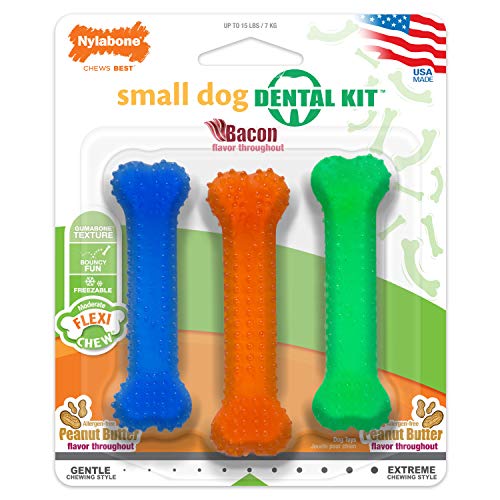 Nylabone FlexiChew Dog Dental Pack Flexi & Dental Bacon X-Small/Petite (3 Count)