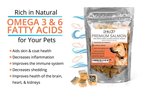 IMK9 Freeze Dried Salmon Dog Treats – High Value Training, High Protein, Natural Omega 3-6 Fish Oil – Wild Caught – 100% Pure Fish with Skin – Single Ingredient, Gluten, Grain Free – Made in The USA