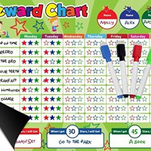 Magnetic Behavior/Star/Reward Chore Chart, One or Multiple Kids, Toddlers, Teens 17" x 13", Premium Dry Erase Surface, Flexible Chart with Full Magnet Backing for Fridge, Teaches Responsibility!