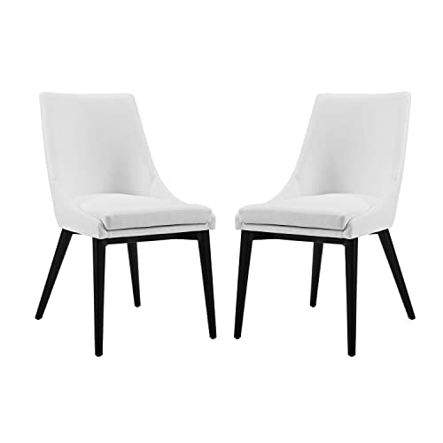 Modway Viscount Mid-Century Modern Faux Leather Upholstered Two Dining Chairs in White