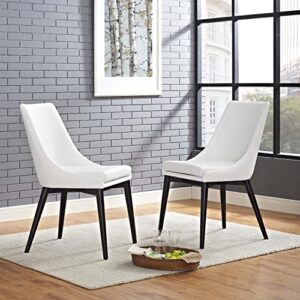 Modway Viscount Mid-Century Modern Faux Leather Upholstered Two Dining Chairs in White