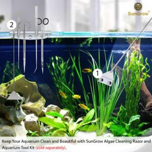 SunGrow Aquarium Glass Cleaner, Long Handheld Tool Cuts Cleaning Time to Half, Keep Hands Dry, Sharp Blade to Remove Thickest Residue, Frequent Tank Maintenance