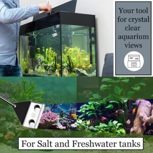 SunGrow Aquarium Glass Cleaner, Long Handheld Tool Cuts Cleaning Time to Half, Keep Hands Dry, Sharp Blade to Remove Thickest Residue, Frequent Tank Maintenance