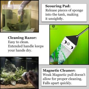 SunGrow Aquarium Glass Cleaner, Long Handheld Tool Cuts Cleaning Time to Half, Keep Hands Dry, Sharp Blade to Remove Thickest Residue, Frequent Tank Maintenance