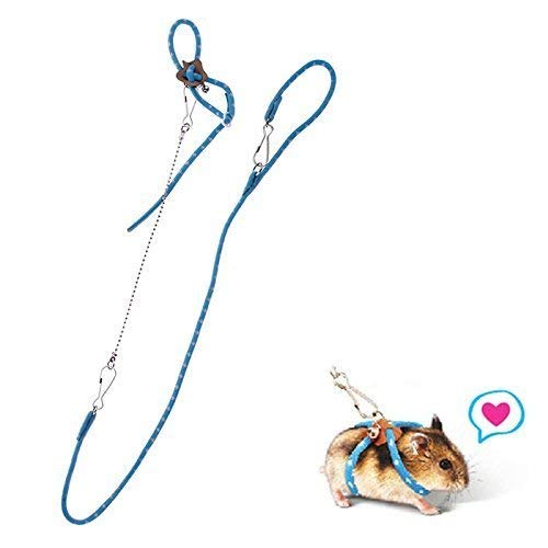 Hypeety Hamster Training Lead Leash Nylon for Hamster Rat Squirrel Gerbil Pet Cage Playhouse Leashes Band Finder Collar Bell (Blue)