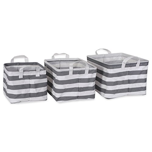 DII Cotton/Polyester PE Coated Assorted Laundry Bins, Assorted Small Bins, Gray