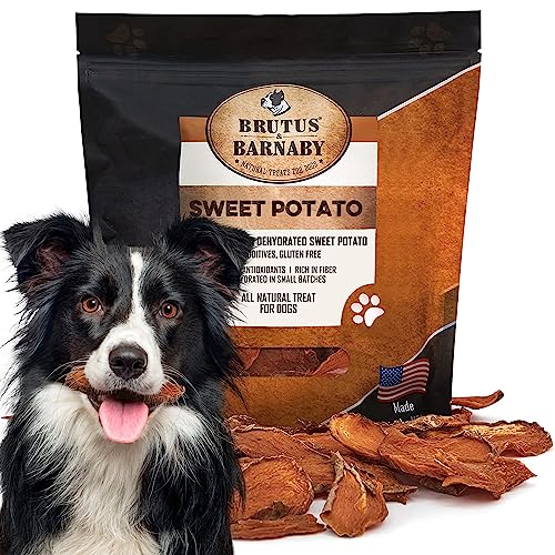 BRUTUS & BARNABY Thick Cut Sweet Potato Dog Treat Full Slices - Single Ingredient Dried Sweet Potato Dog Treats - Vegan Low Fat All Natural Dog Treats - Healthy Dog Treats with No Added Preservatives