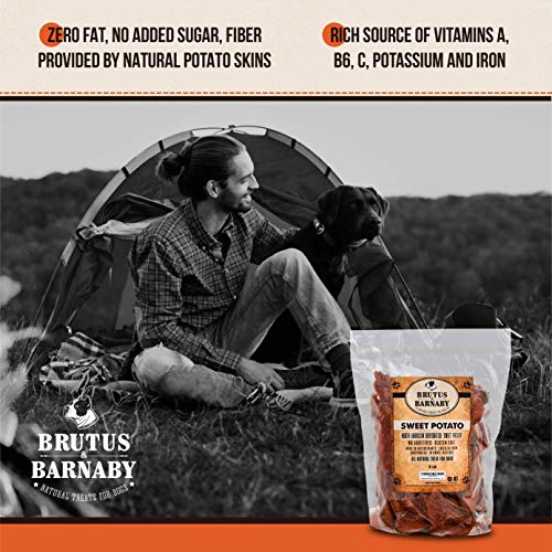 BRUTUS & BARNABY Thick Cut Sweet Potato Dog Treat Full Slices - Single Ingredient Dried Sweet Potato Dog Treats - Vegan Low Fat All Natural Dog Treats - Healthy Dog Treats with No Added Preservatives