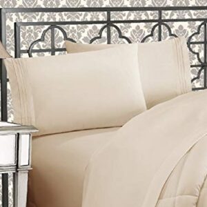 Elegant Comfort 1500 Thread Count Wrinkle & Fade Resistant Egyptian Quality Ultra Soft Luxurious 4-Piece Bed Sheet Set with Deep Pockets, Queen Beige