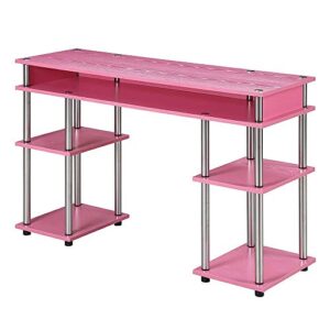 convenience concepts designs2go no tools student shelves desk, 47.25(l) x 15.75(w) x 30"(h), pink