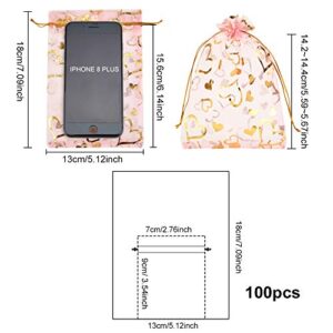 PH PandaHall 5x7 Inches Heart Organza Bags 100pcs Pink Jewelry Pouch Bags Mesh Drawstring Pouches Wedding Favors Bag Gift Bags for Mother Valentine's Day Breast Cancer Awareness Festival Christmas