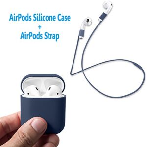 AirPods Case Protective, FRTMA AirPods Silicone Skin Case with Sport Strap for Apple AirPods (Midnight Blue)