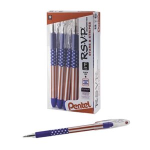 pentel rsvp ballpoint pen, (0.7mm) fine line, flag barrel, black ink,(12 count)